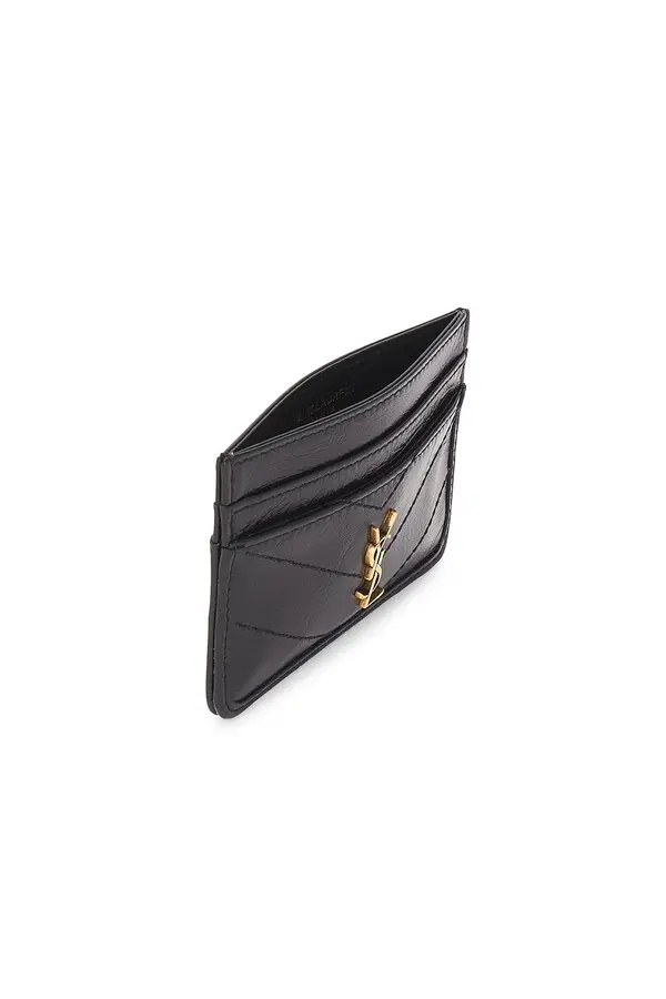 Saint Laurent Cuir Vintage Froisse Matelasse Credit Card Case In Black - Nero