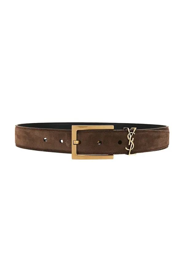 Saint Laurent Carree Passant Cassandre Ceinture Boucle Belt - Brown Coffee