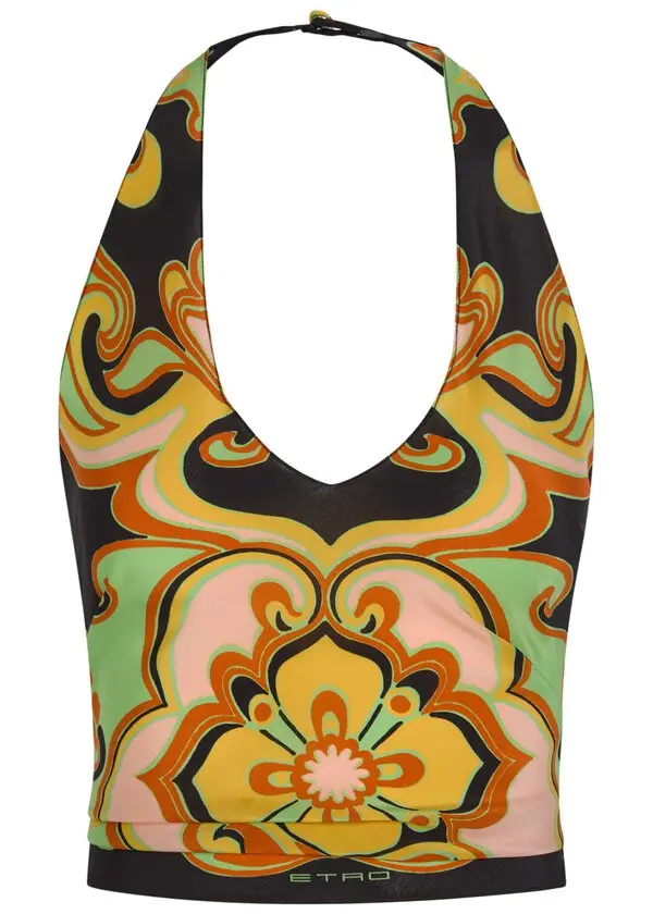 Etro Printed Halterneck Silk Top