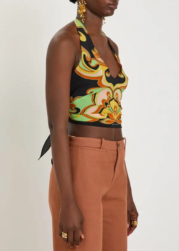 Etro Printed Halterneck Silk Top