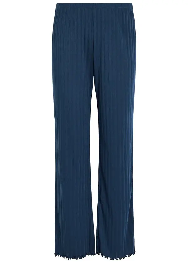Eberjey Pointelle-knit Straight-leg Trousers - Navy