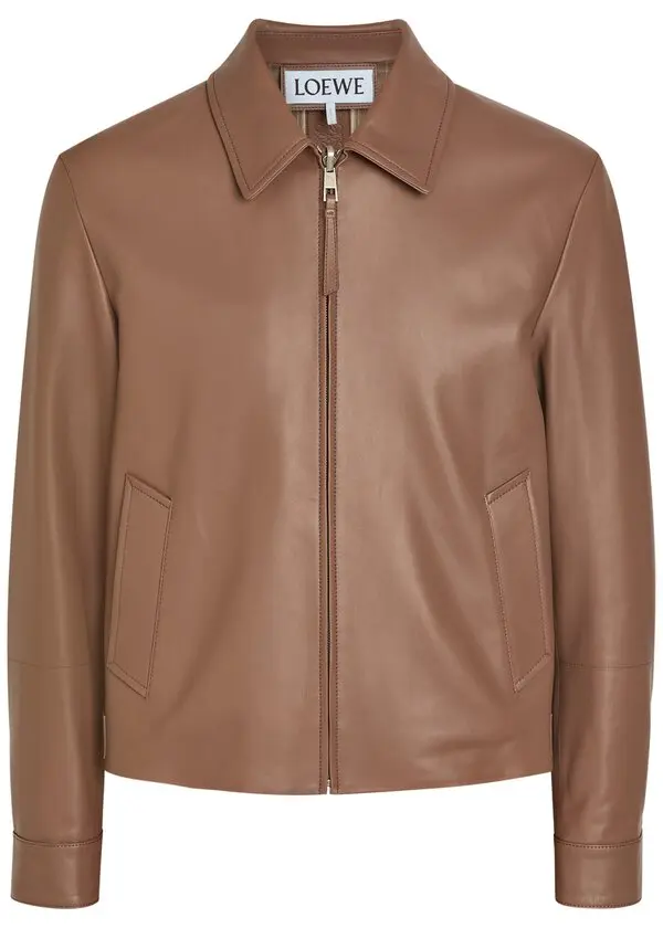 Loewe Nappa Leather Zip-up Jacket - Taupe