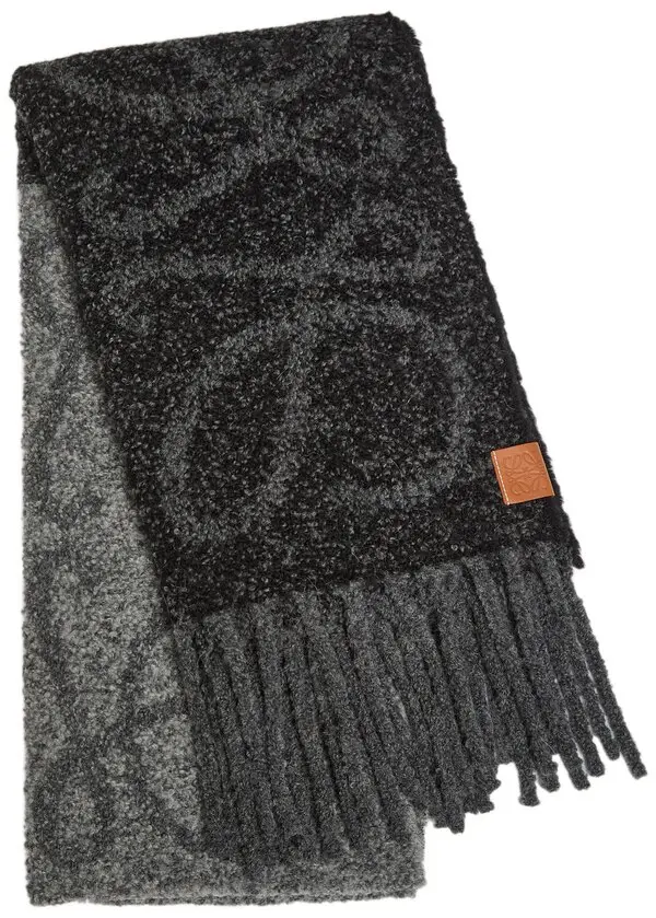 Loewe Anagram Fringed Alpaca-blend Scarf - Grey