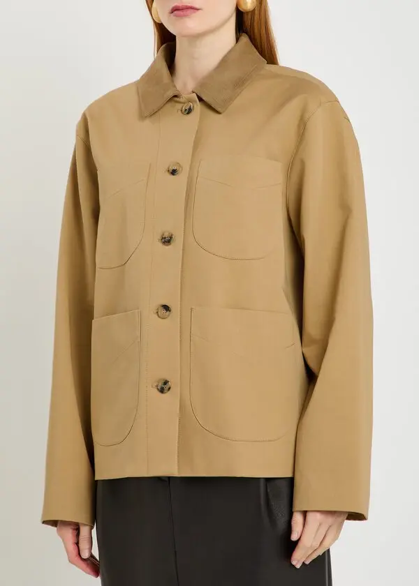 Khaite Cotton Jacket With Suede Collar