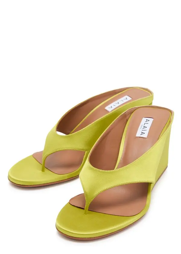 Alaïa 75 Satin Wedge Mules - Green