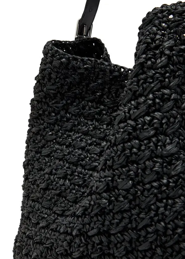 TOTEME Leather And Raffia Tote Bag - Black