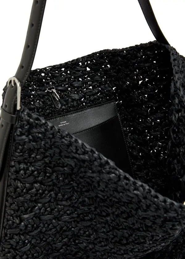 TOTEME Leather And Raffia Tote Bag - Black