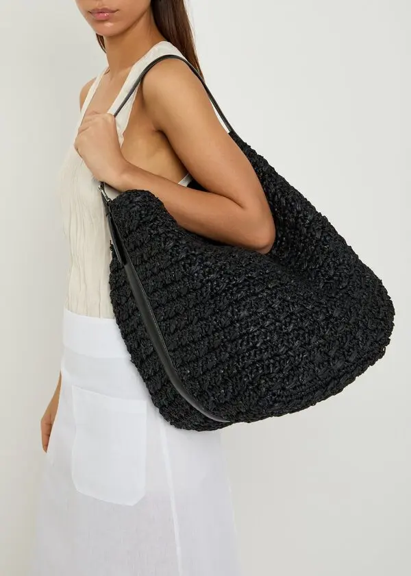 TOTEME Leather And Raffia Tote Bag - Black