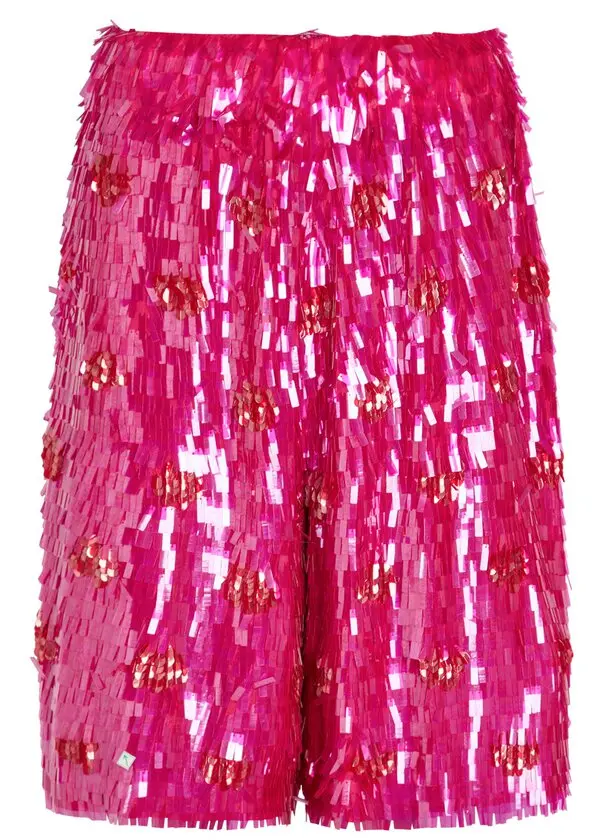Dries Van Noten Sequin-embellished Polka-dot Silk Shorts - Fuchsia