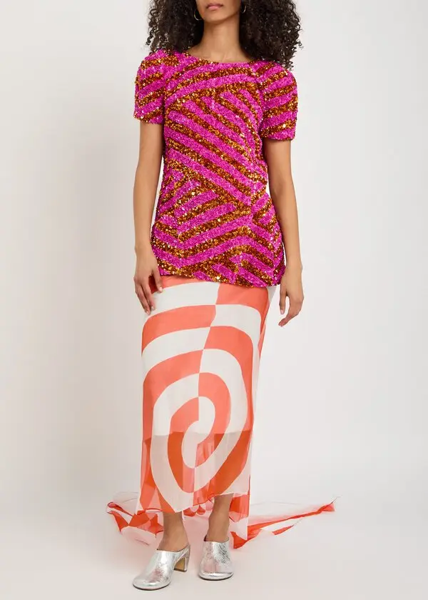 Dries Van Noten Susya Printed Silk Midi Skirt