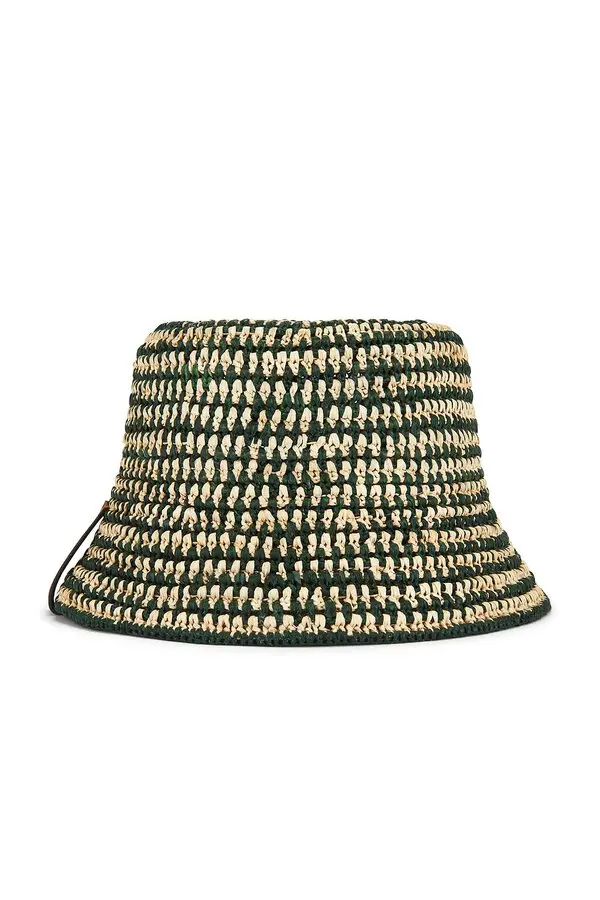Helen Kaminski Shashika Raffia Bucket Hat - Natural & Emerald