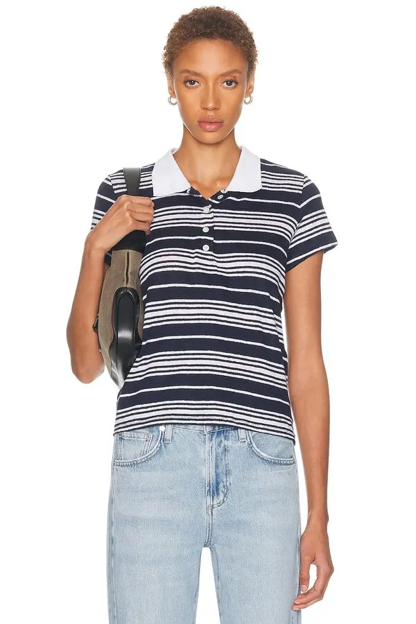 FRAME The Striped Short Sleeve Polo - Navy Multi