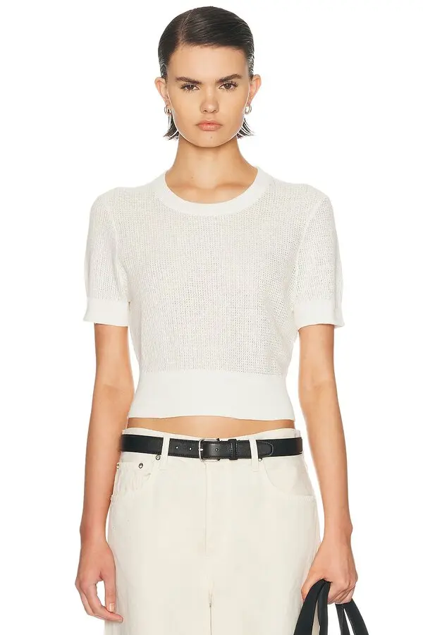 Enza Costa Linen Blend Knit Cropped Top - Off White
