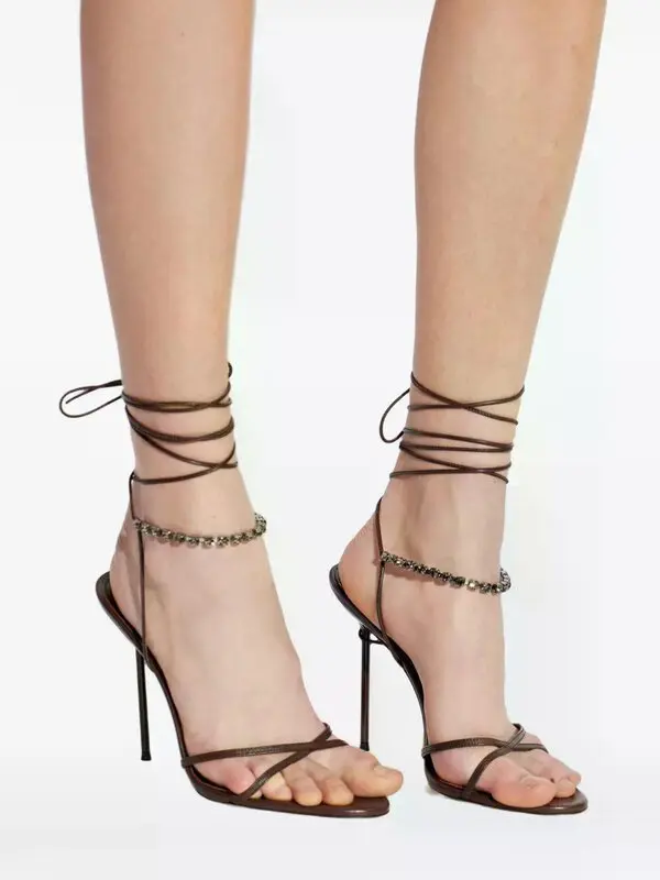 Paris Texas Crystal-embellished Tie-fastening Sandals - Brown