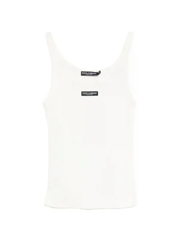 Dolce & Gabbana Logo-patch Ribbed Tank Top - Neutrals