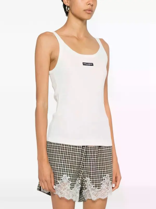 Dolce & Gabbana Logo-patch Ribbed Tank Top - Neutrals