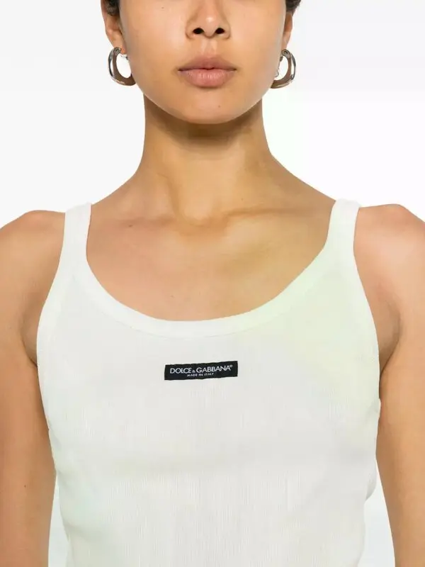 Dolce & Gabbana Logo-patch Ribbed Tank Top - Neutrals