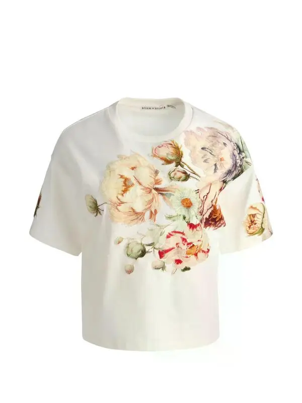 Alice + Olivia Floral-appliqué T-shirt - White