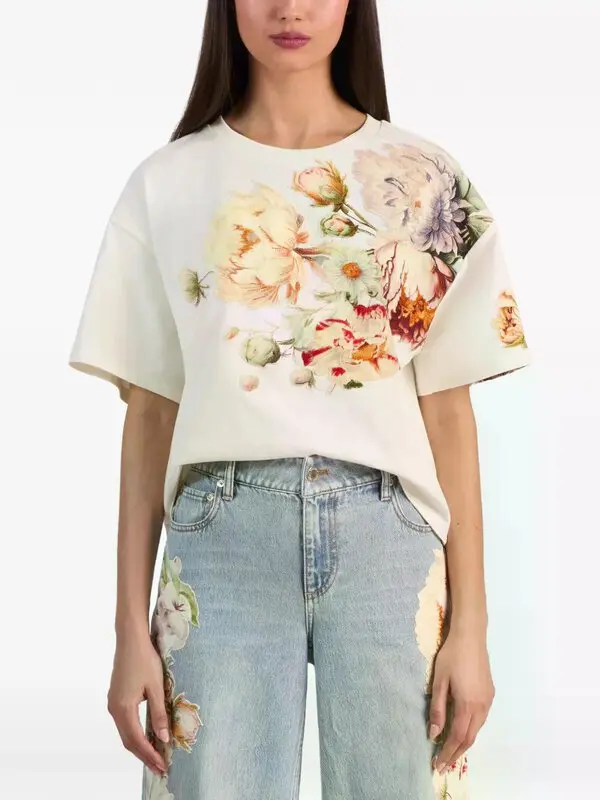 Alice + Olivia Floral-appliqué T-shirt - White