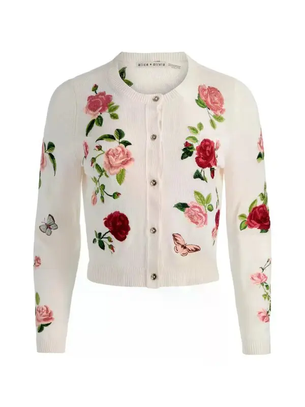 Alice + Olivia Dollie Floral-embroidered Cardigan - Neutrals