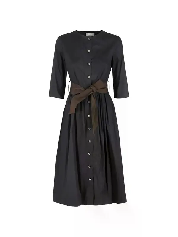 KILTIE Belted Button-front Midi Dress - Black