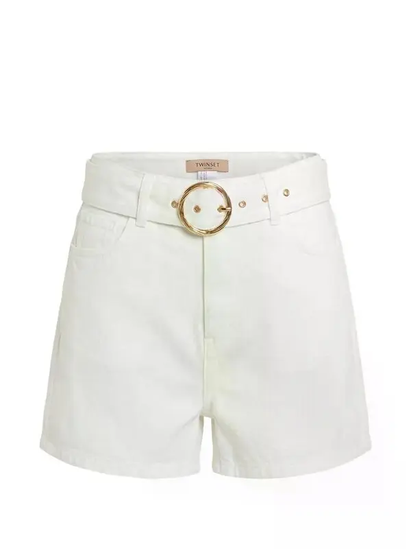 TWINSET Belted Denim Shorts - White