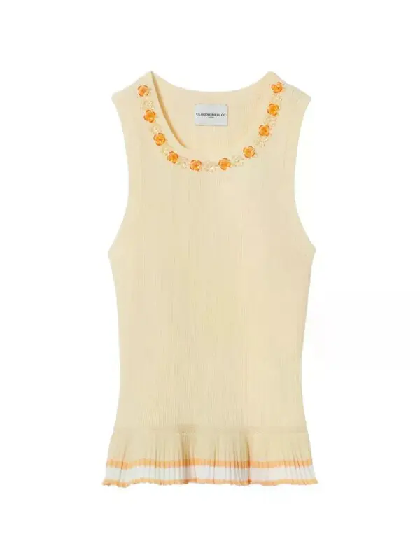 Claudie Pierlot Floral-embellished Peplum Tank Top - Yellow