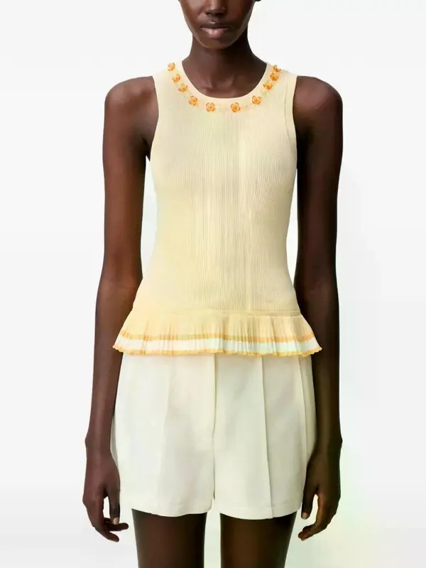 Claudie Pierlot Floral Embellished Ribbed Knit Top - Yellow