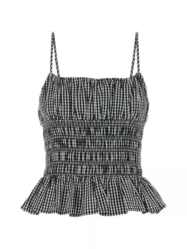 Michael Kors Gingham Smocked Top - Black
