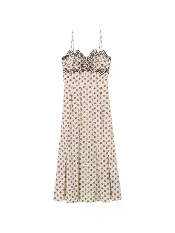 Claudie Pierlot Floral-print Embroidered Midi Dress - Neutrals