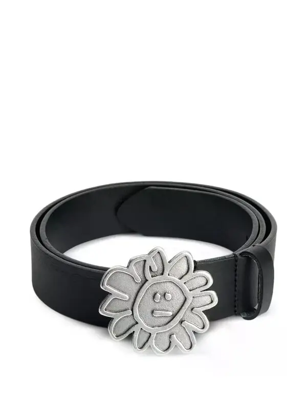 SUNFLOWER Flower-buckle Leather Belt - Black