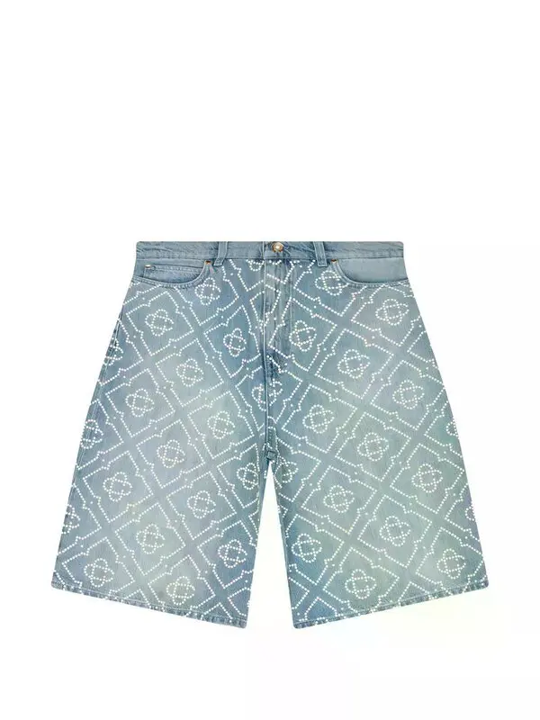 Casablanca Pearl-monogram Denim Shorts - Blue
