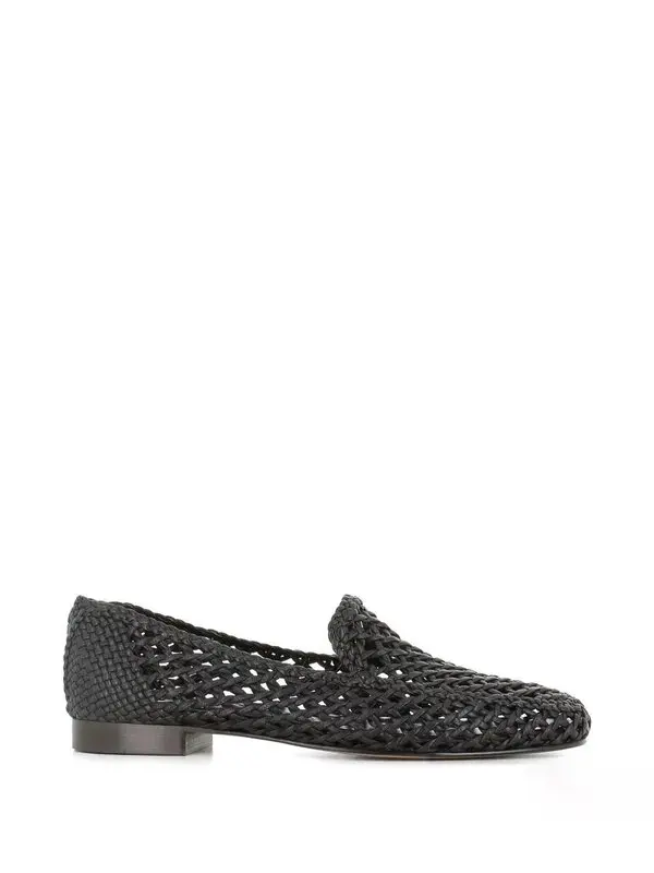 Le Monde Beryl Woven Leather Loafers - Black