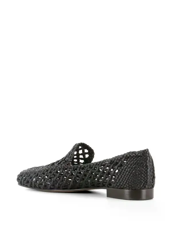 Le Monde Beryl Woven Leather Loafers - Black