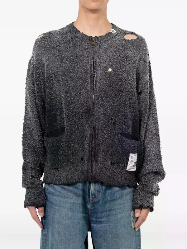 Mihara Yasuhiro Distressed Zip-up Cardigan - Black