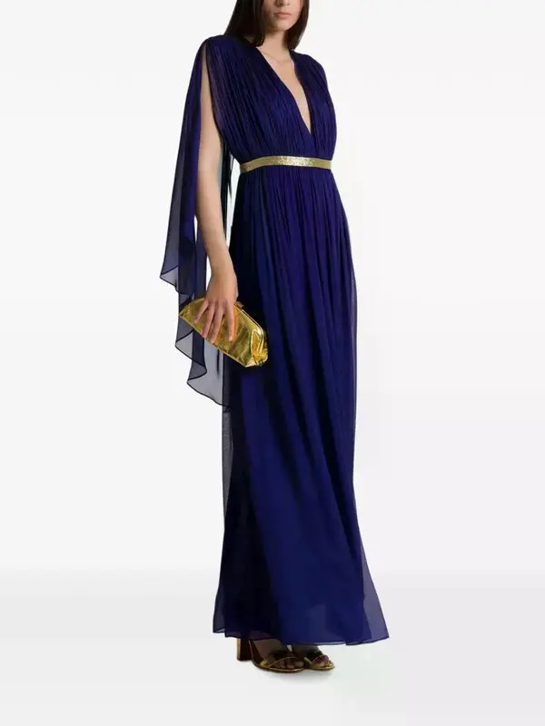 Alberta Ferretti Cape-sleeve Gown Dress - Blue