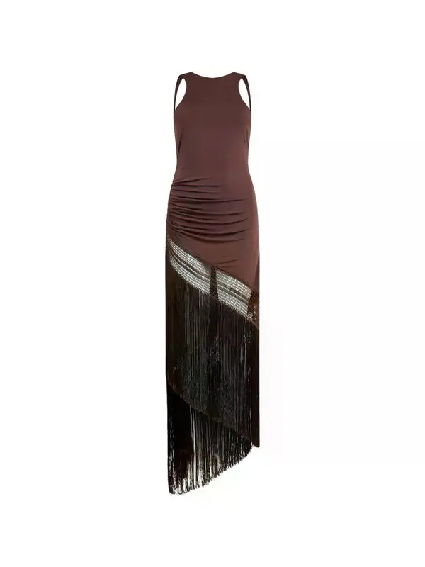 Andamane Marisol Fringed Asymmetric Dress - Brown