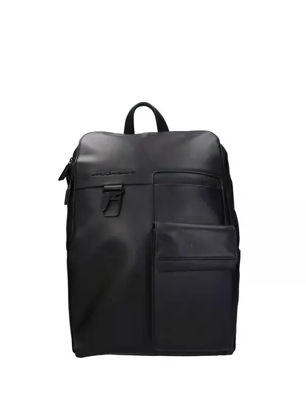 PIQUADRO Leather Backpack With Debossed Logo - Black