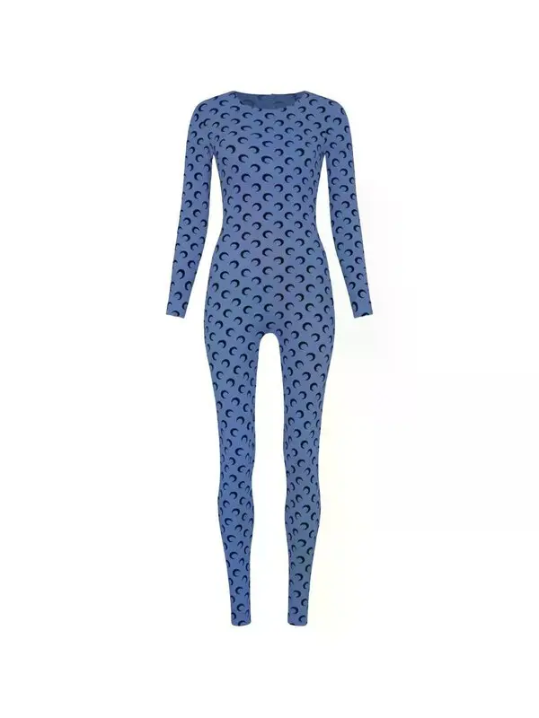 MARINE SERRE Moon-print Long-sleeve Jumpsuit - Blue