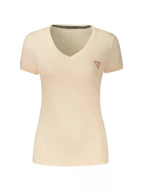 Guess V-neck T-shirt With Logo Patch - Neutrals