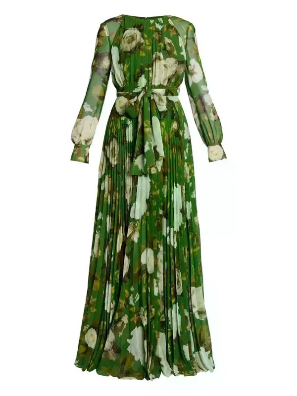 Erdem Floral-print Pleated Gown - Green