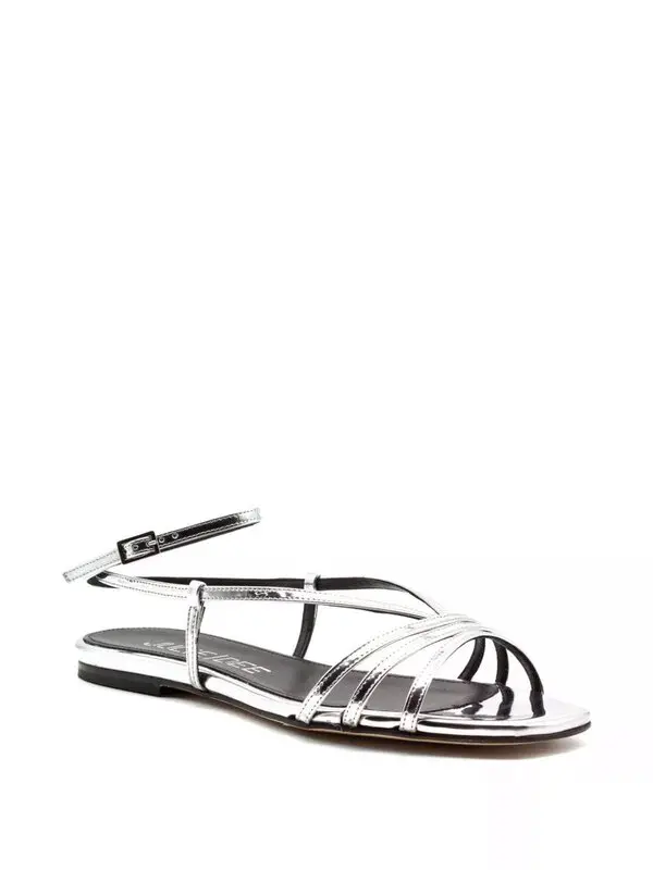JULIE DEE Woven Strap Metallic Sandals