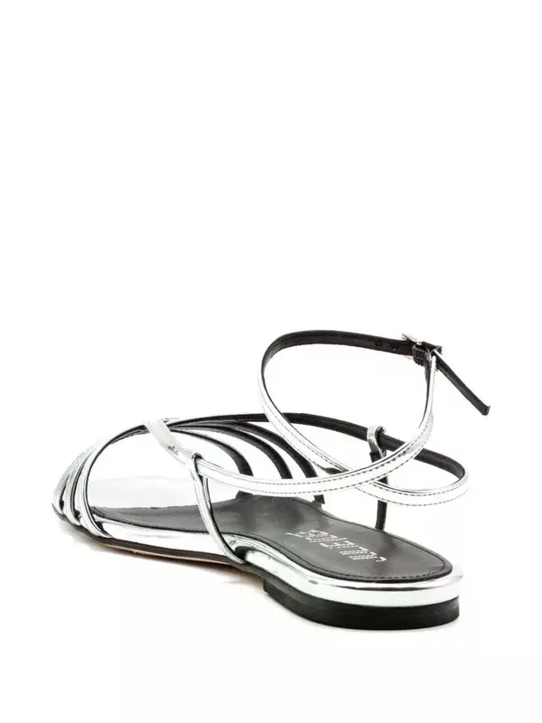 JULIE DEE Woven Strap Metallic Sandals