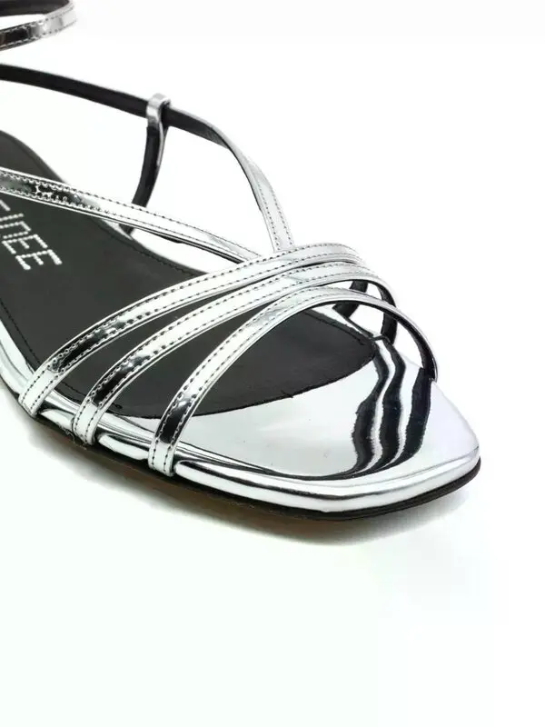 JULIE DEE Woven Strap Metallic Sandals