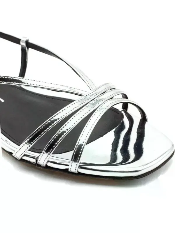 JULIE DEE Woven Strap Metallic Sandals