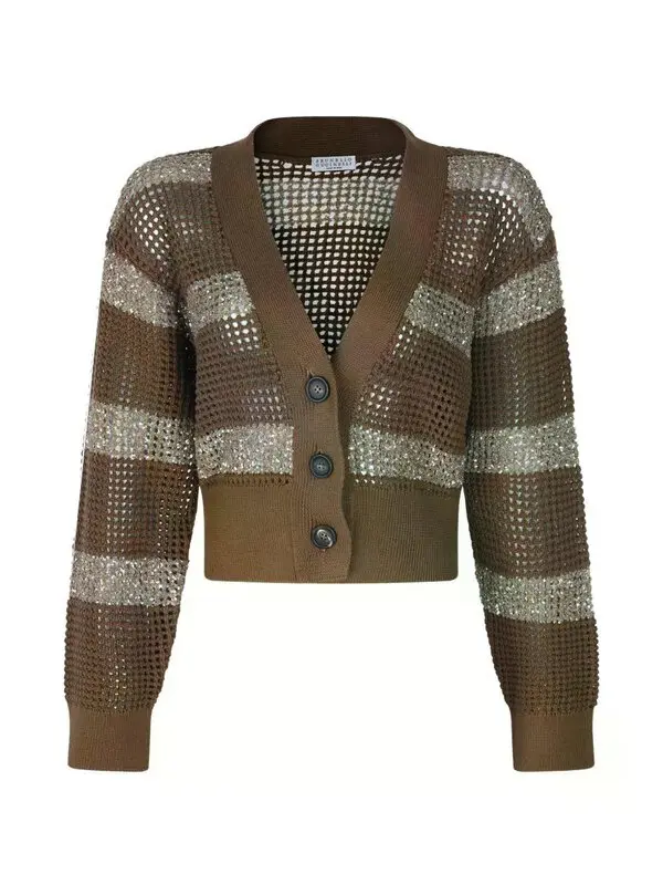 Brunello Cucinelli Sequin-embellished Striped Cardigan - Brown