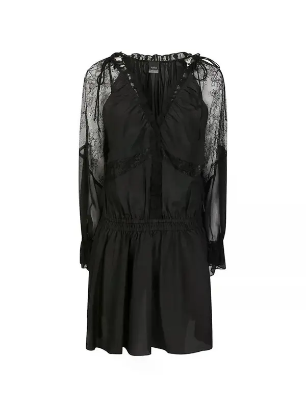 Pinko Lace-paneled Ruffled Mini Dress - Black