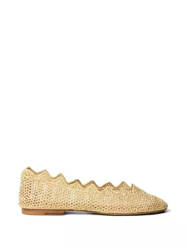 ODISSI Harper Scalloped Raffia Ballet Flats - Neutrals