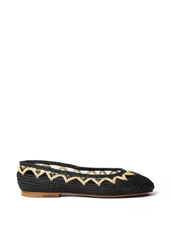 ODISSI Zig-zag Raffia Ballet Flats - Black