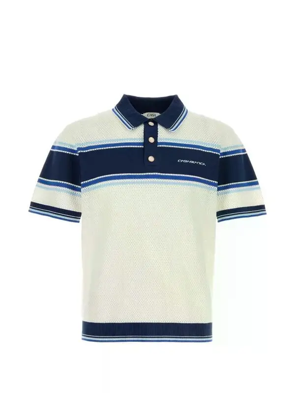 Casablanca Striped Mesh Polo Shirt - White